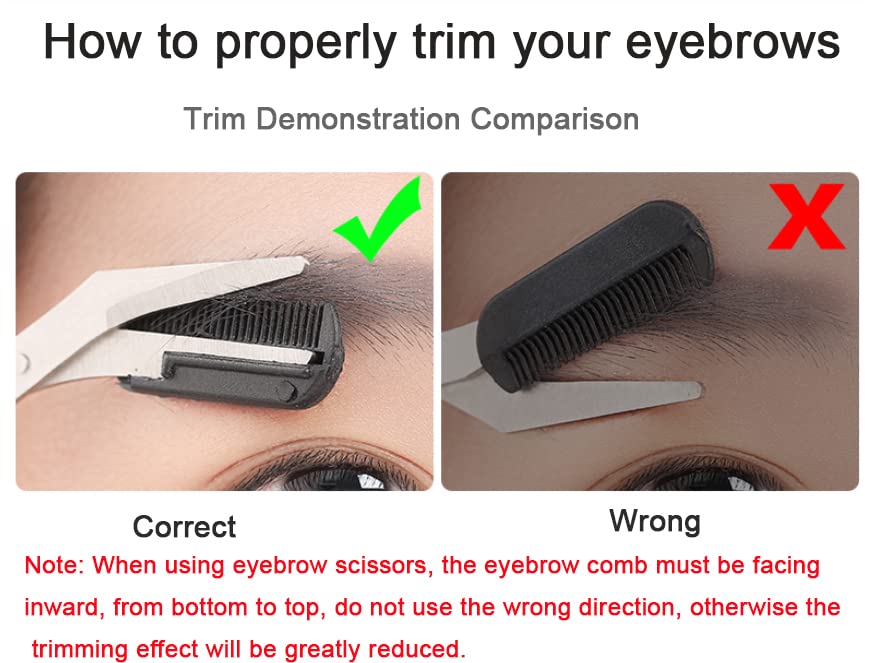 1 PCS Men Women Professional Eyebrow Scissors-Eyelash Hair Remover Tool with Comb and Non Slip Finger Grips(Black+ Silver)