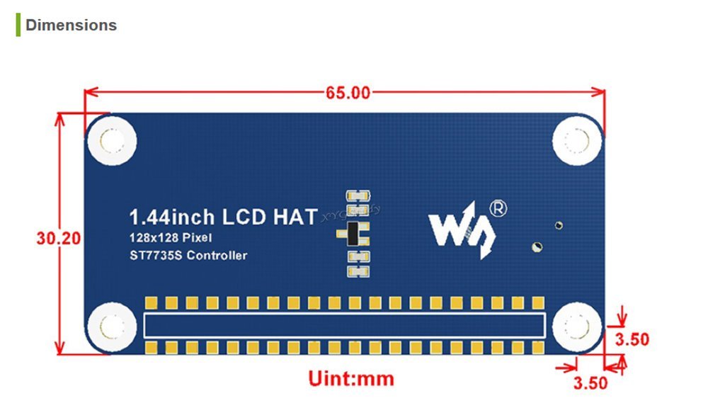 1.44 inch LCD Display HAT for Raspberry Pi 2B/3B/4B/Zero/Zero W 128x128 Pixels SPI Interface @XYGStudy