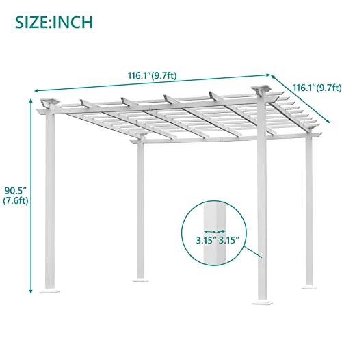 10' x 10' White Pergola for Vines, Heavy Duty Pergola with Hidden Joints, Pure Iron Pergola for Patio Backyard Terraces and Deck, Mediterranean Style