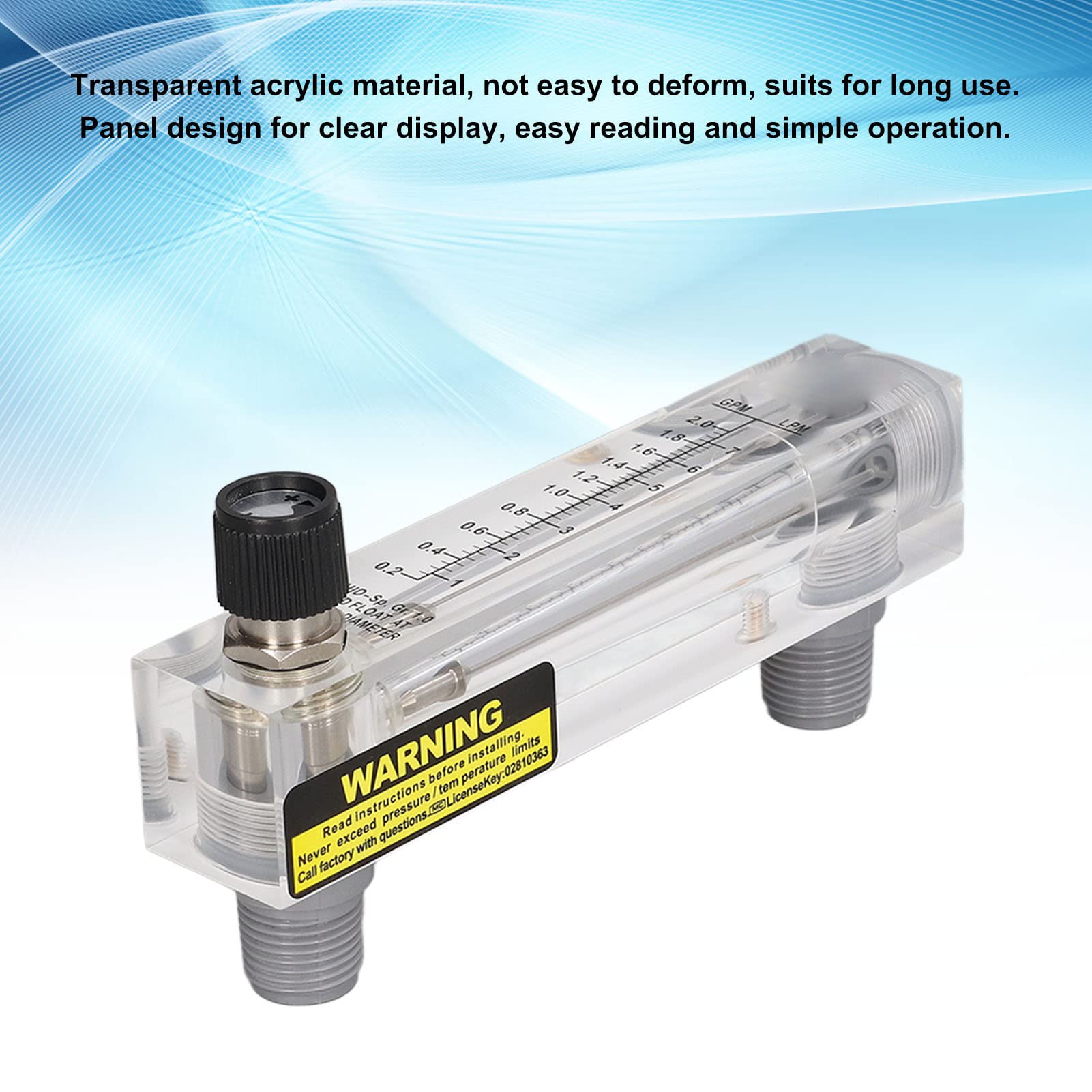 0.2β2GPM Panel Type Water Meter Adjustable Liquid Flowmeter 1/2in Male Thread 1/4in Female Thread