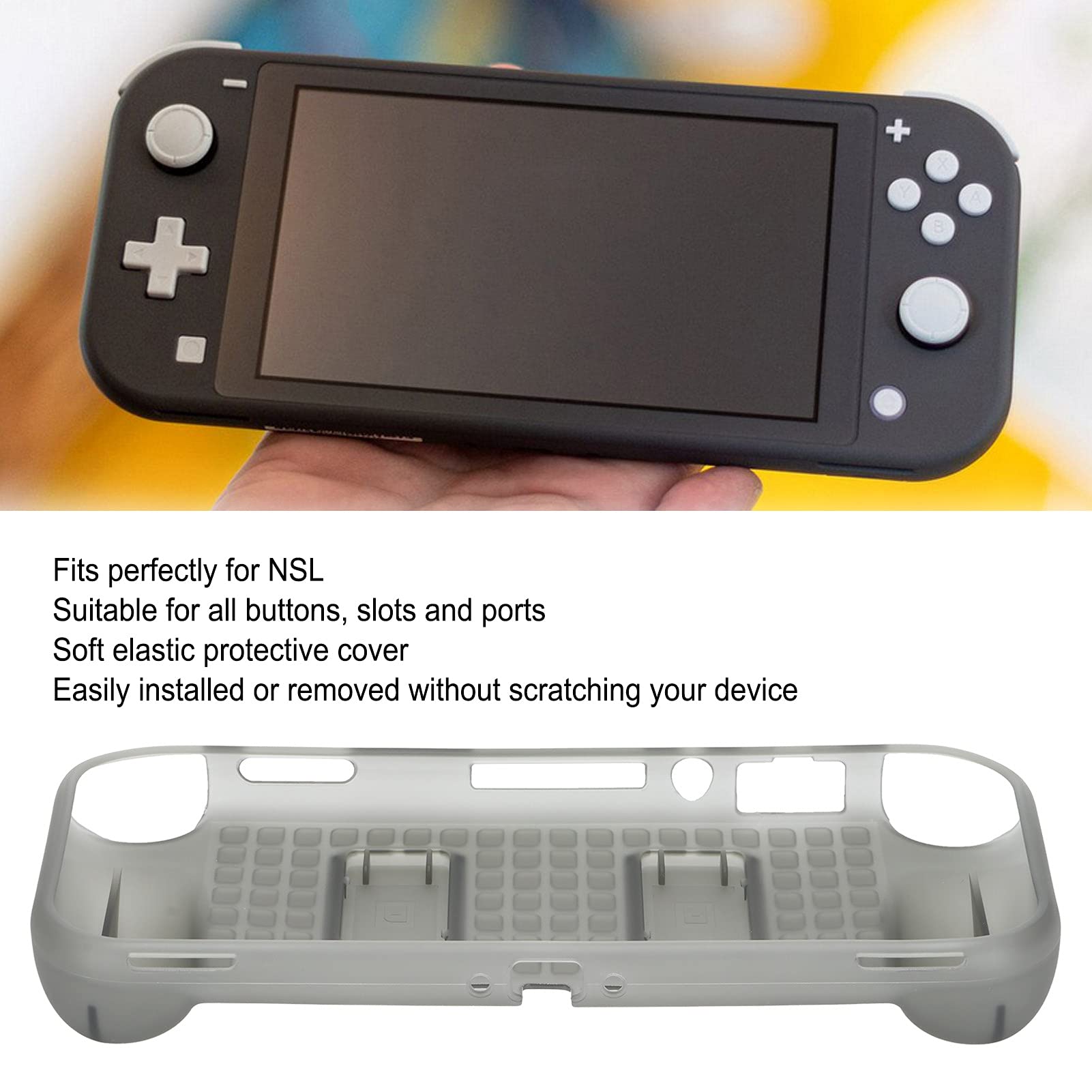 01 02 015 TPU Protective Case, Half Packed Protective Shell Case Elastic 2 Game Card Slots Ergonomics for Switch Lite(Grey)