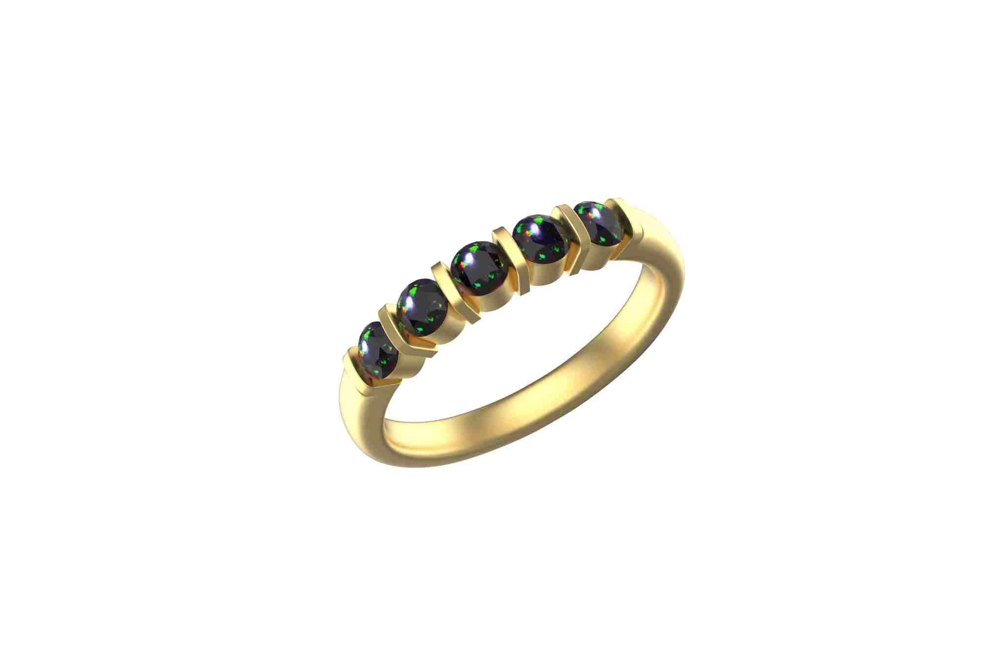 0.50 Carats Natural Black Opal Solitaire Band In 14k Solid Gold, Dark Black Fire Opal Band Ring (Yellow Gold, 8)