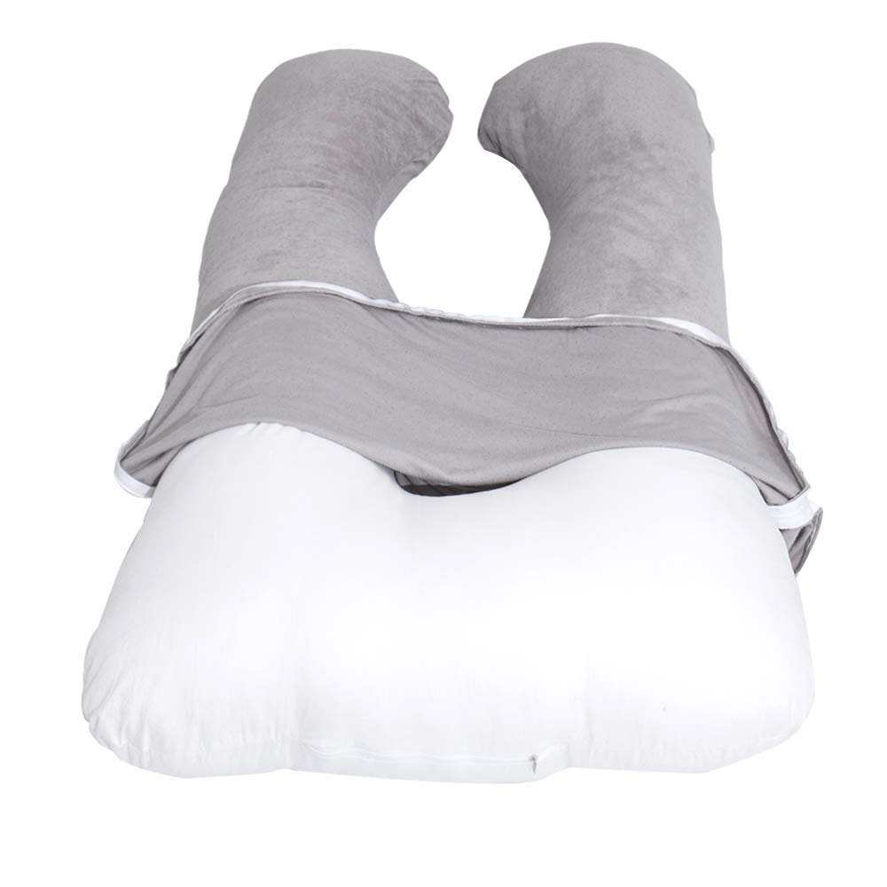 1 MIDDLE ONE U Shaped Pregnancy Pillowcase, Breathable Velour Replacement Pillow Cover Case with Zipper for Maternity Pillow, Fit 55βx31β Full Body Pillow (Grey)