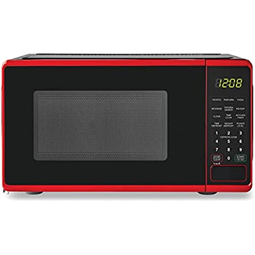 0.7 cu. ft. Compact Tabletop Microwave Oven, Black, Red (Red)