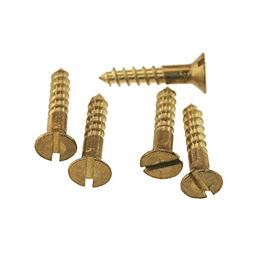 #12 x 1-3/4" Wood Screw, Brass, (inch) Head Style: Flat, (Quantity: 100) Drive: Slotted, RoHS Compliant