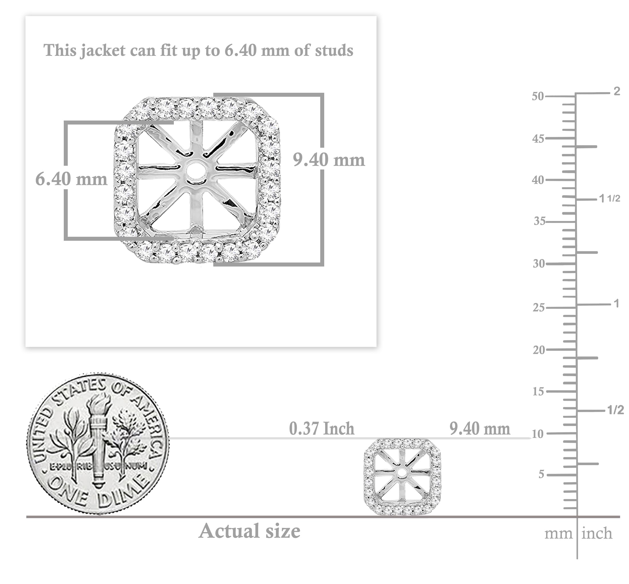 0.26 Carat (ctw) Round White Diamond Removable Jackets For Stud Earrings 1/4 CT, 14K White Gold