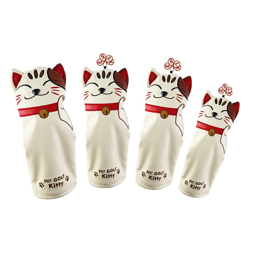 #N/A 4 Pieces Golf Head Covers PU Leather Headcover with Lucky Cat Design