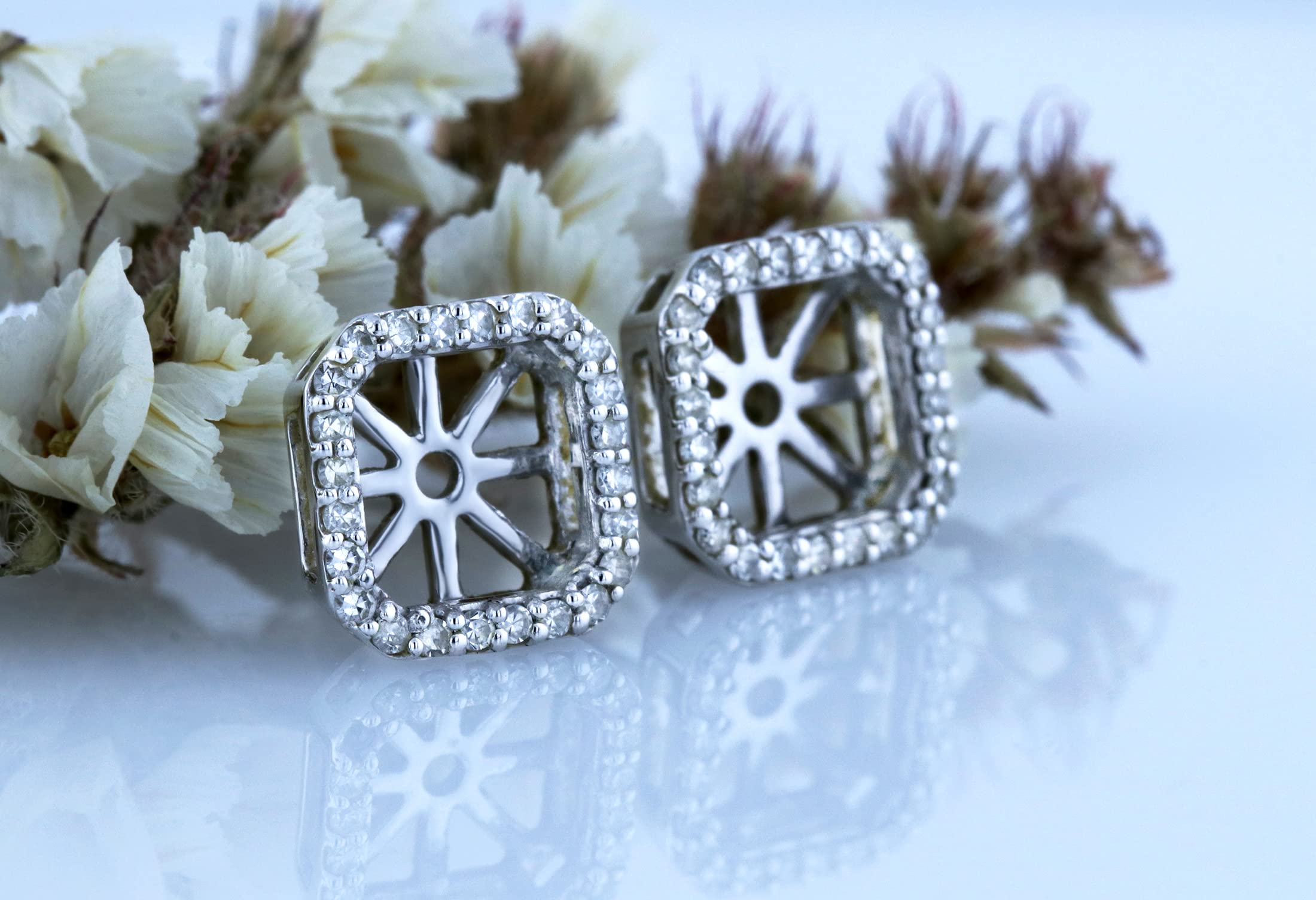 0.26 Carat (ctw) Round White Diamond Removable Jackets For Stud Earrings 1/4 CT, 14K White Gold
