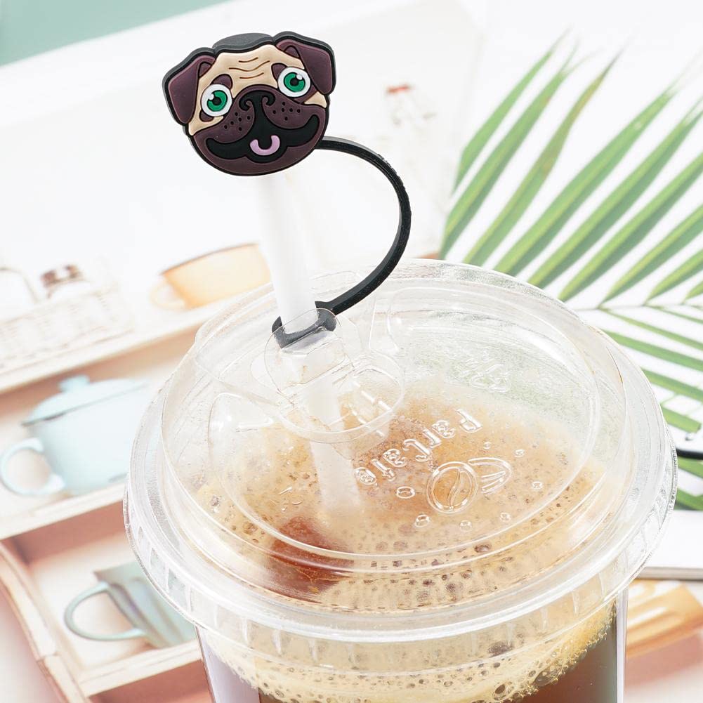 1 Piece Cute Drinking Straw Caps Cover for 6-8 mm Reusable Drinking Straw Tips Lids Dust-Proof Straw Plugs Dog Cat Shape Straw Protector