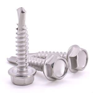 #14 x 1" Hex Washer Head Self Drilling Screws, 410 Stainless Steel, Hexagon Head Self Drilling Screws with Flange Washer Collar, 30 PCS