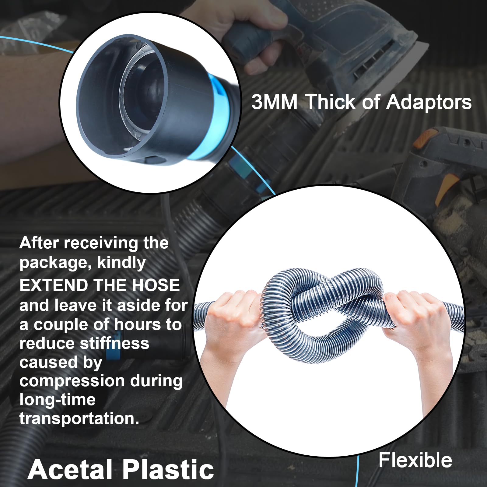 1-1/4 Inch x 12 Feet Vacumn Hose Adapter Kit for Home and Shop Vacuum System, Expanded Power Tool and Sander Dust Collection Hose Kit, Quickly Switch Tools, Fits Multi-Brands