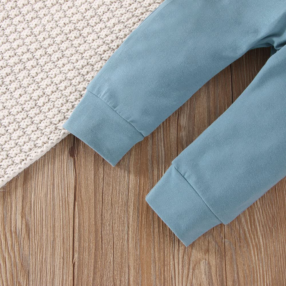 0-5T Newborn Baby Boy/Girl Clothes Color Block Pullover Sweatshirt Top Elastic Waist Pockets 2Pcs Warm Fall Winter Outfit (Long Sleeve Blue, 18-24 Months)