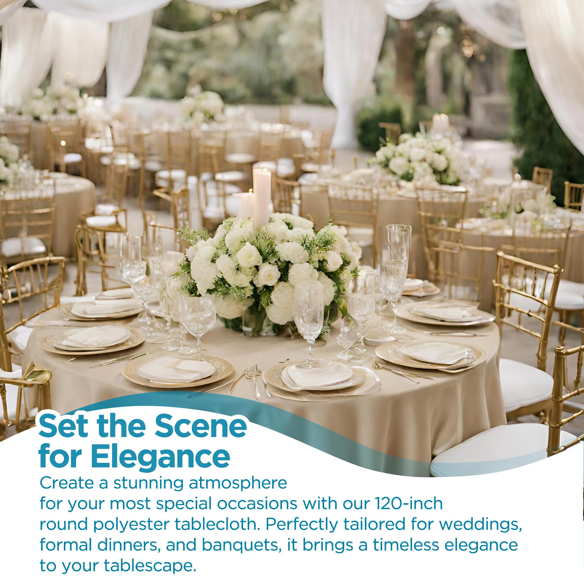 10-Pack 120-Inch Round Ivory Polyester Tablecloths – Machine Washable, Durable, Wrinkle-Resistant Linens for 8-Foot Tables – Ideal for Weddings, Banquets, Restaurants, Parties
