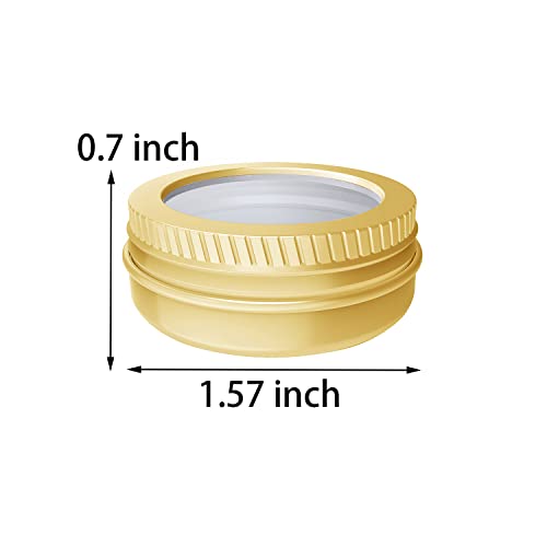 0.5 Ounce Aluminum Tin Jar 15 ml Refillable Containers Clear Top Screw Lid Round Tin Container Bottle for Cosmetic,Lip Balm, Cream, 12 Pcs Gold Color.