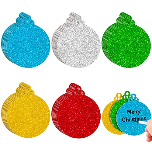 100 Pcs Pumpkin Glitter Cutouts Pumpkins Cardboard Colorful Autumn Cutouts with 120 Glue Point Dots for Bulletin Board Decor Classroom School Supplies (Xmas Ball)