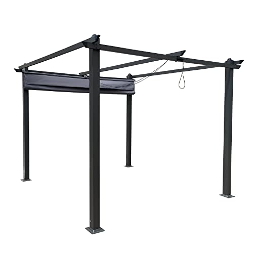 10x10 Ft Patio Pergola, Retractable Pergola with Canopy, Sunshelter Pergola for Gardens, Terraces, Backyard, Grey