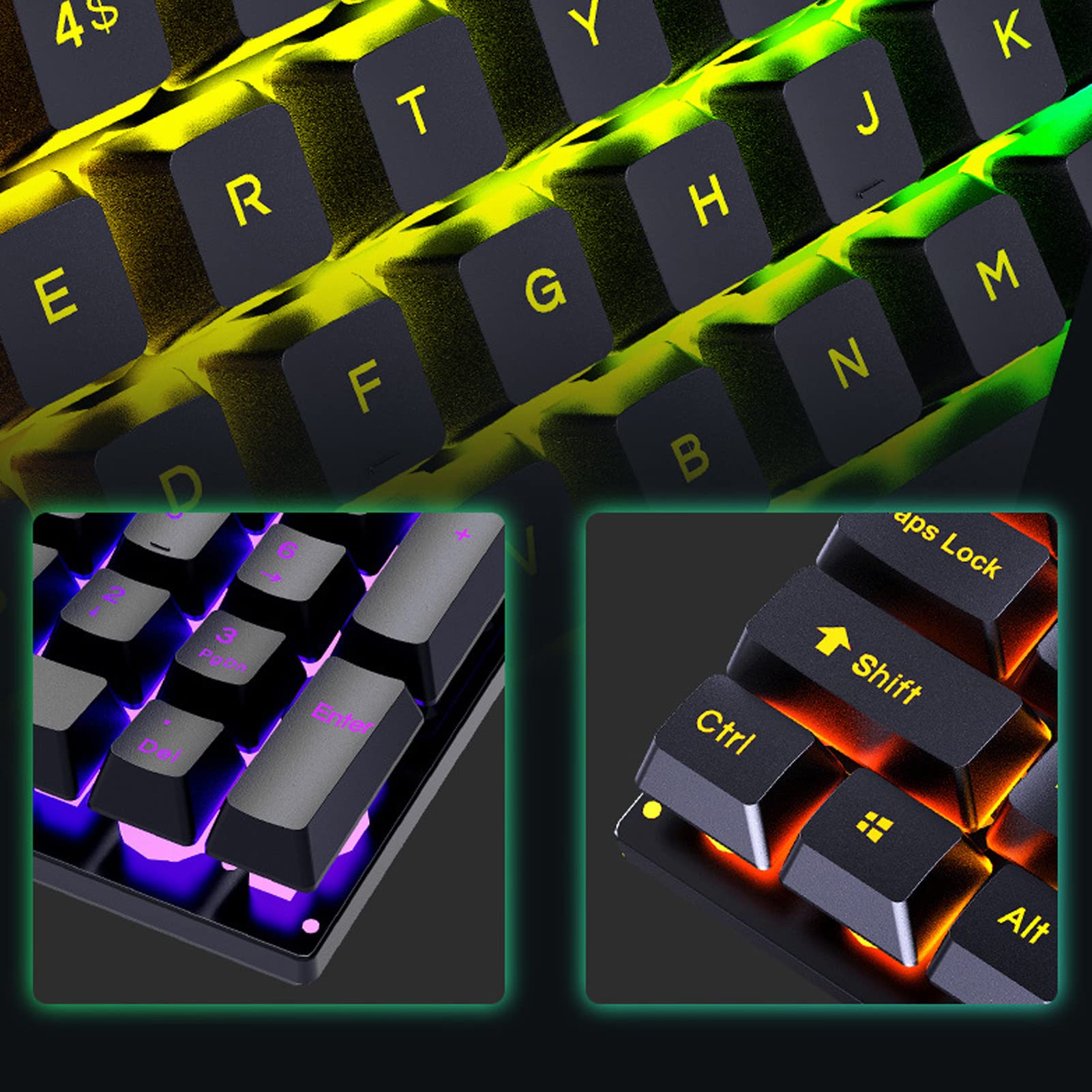 070 Gaming Keyboard and Mouse Combo Professional 104 Keys LED Backlit Ergonomic Waterproof Quick Response Gaming Mouse and Keyboard Set for Gaming Home Office (d500 Word Transparent Black Suit)