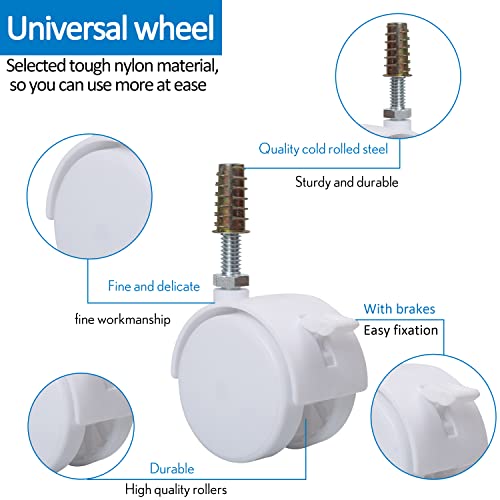 1.5" Stem Casters Wheels Replacement Threaded Swivel Caster with Locking Brake 4 Pack for Furniture(5/16-White)