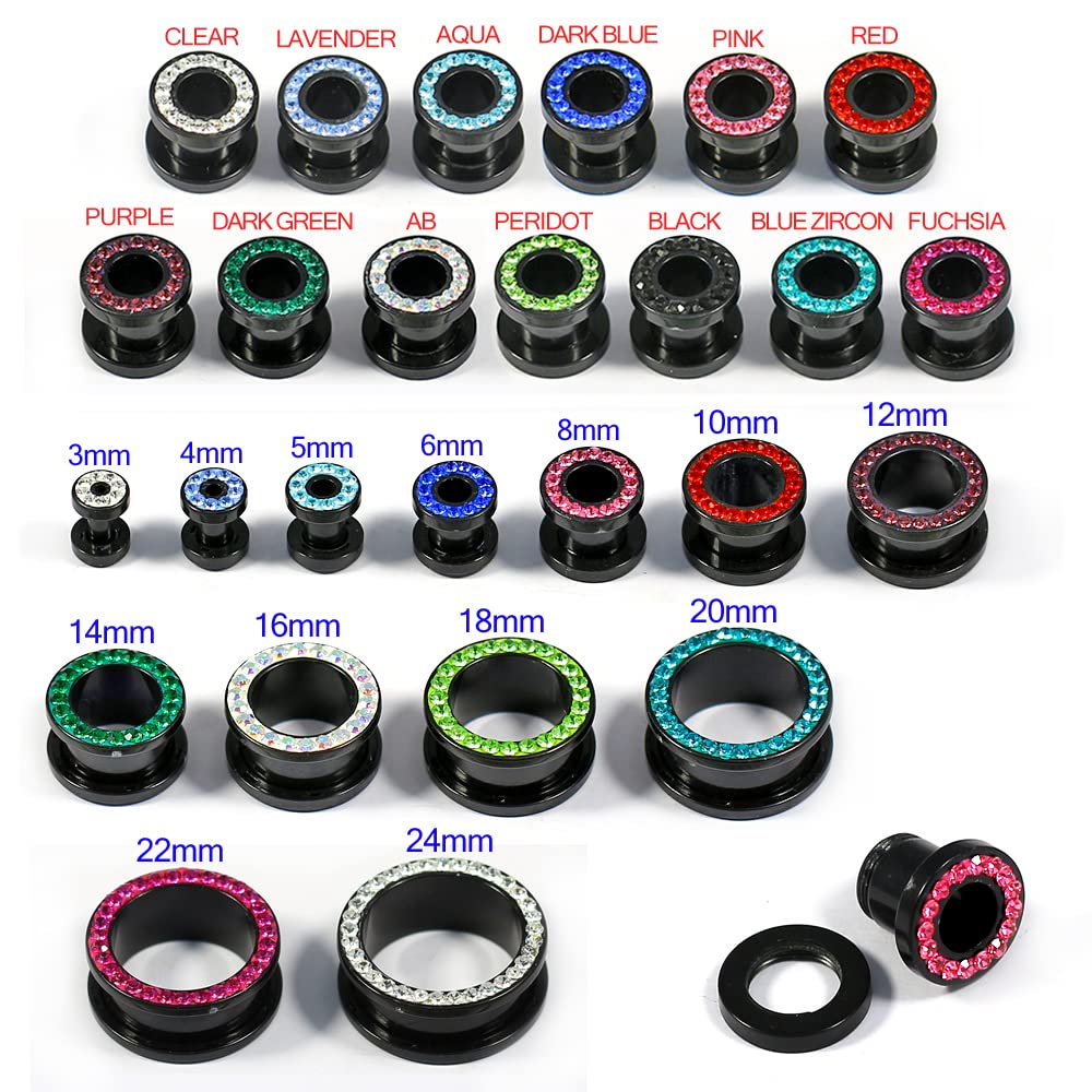 00 Gauge - 10MM Multi Emerald Green Crystals Stone Setting On Black UV Acrylic Flesh Tunnel - Sold by Piece