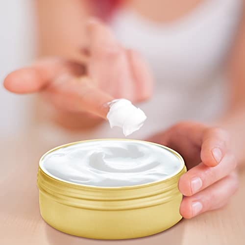 0.5 Ounce Aluminum Tin Jar 15 ml Refillable Containers Clear Top Screw Lid Round Tin Container Bottle for Cosmetic,Lip Balm, Cream, 12 Pcs Gold Color.