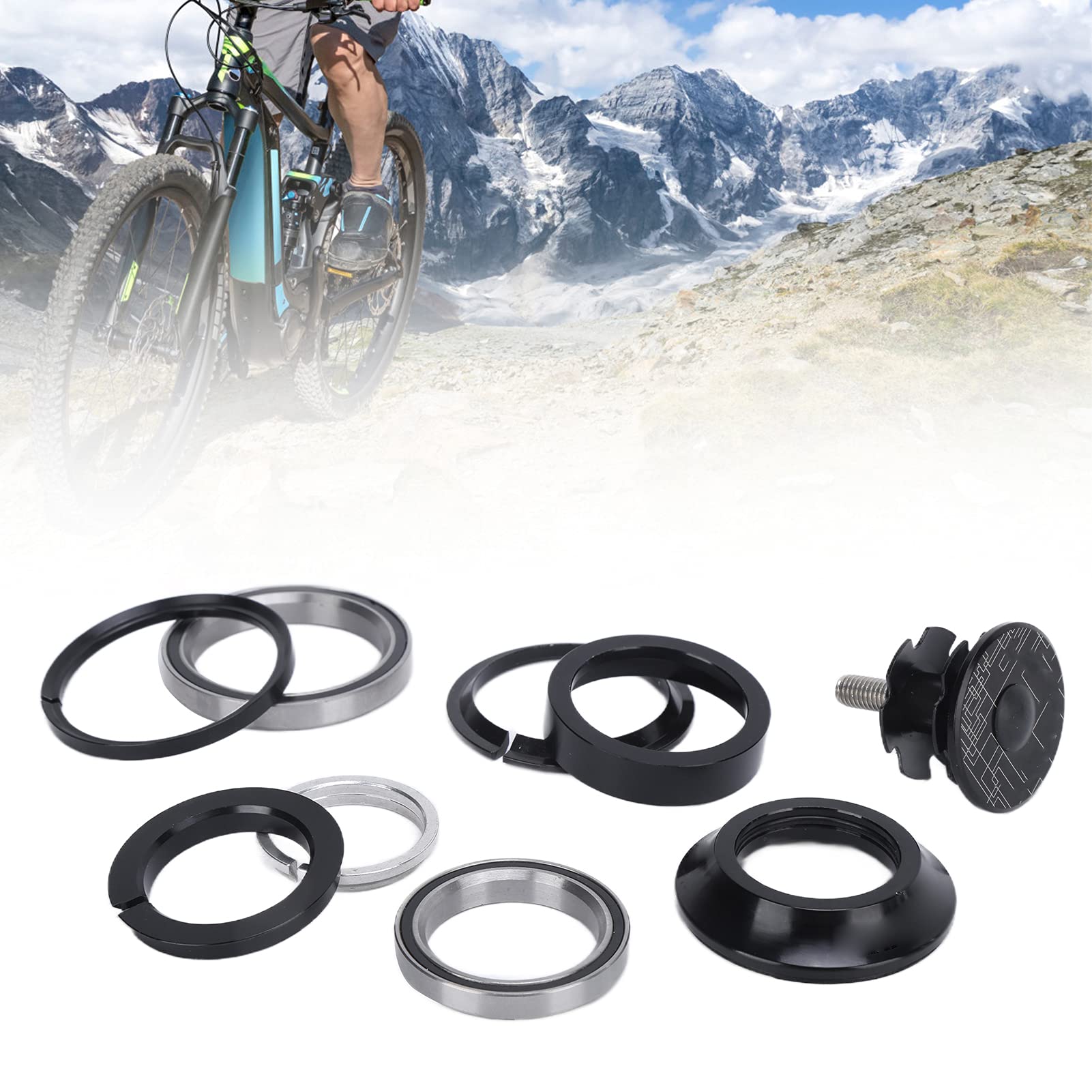 01 02 015 Bicycle Headset, Waterproof Bike Double Bearings Headset CNC Technology Aluminum Alloy High Speed for Road Bike