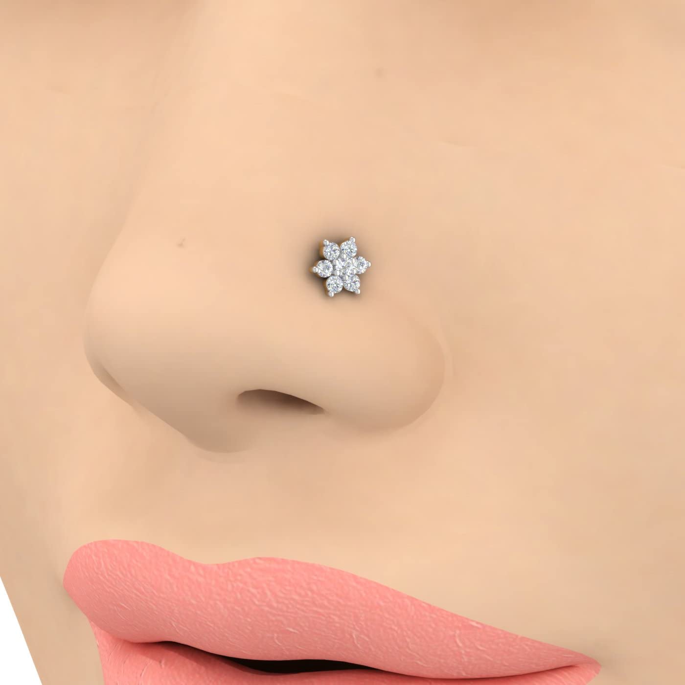 0.15 Carat 7-Stone Cluster Diamond Nose Pin Stud in 18K Yellow Gold