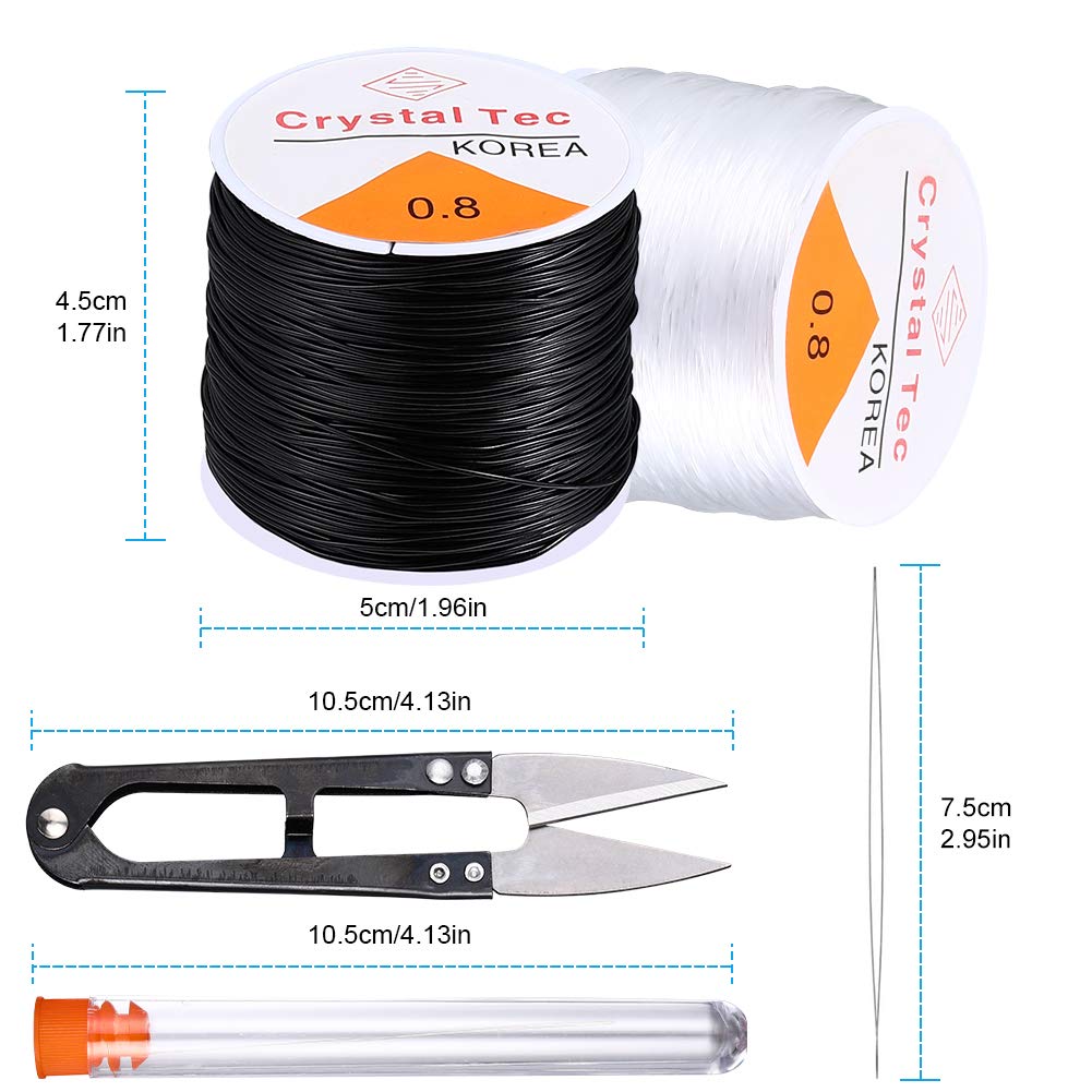 0.8mm Elastic Cord for Jewelry Making,50M Black and 50M Clear Elastic String Beading Jewelry String Stretch Cord for Bracelets,Crystal Stretchy String Bead Cord with Beaded Needle and Scissors