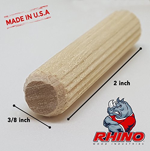 100 Pack 3/8" x 2" Wooden Dowel Pins Wood Kiln Dried Fluted and Beveled, Made of Hardwood