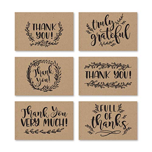 24 Rustic Kraft Thank You Cards With Envelopes, Great Note For Adult Funeral Sympathy or Gift Gratitude Supplies For Grad, Birthday, Baby or Country Bridal Wedding Shower For Western Boy or Girl