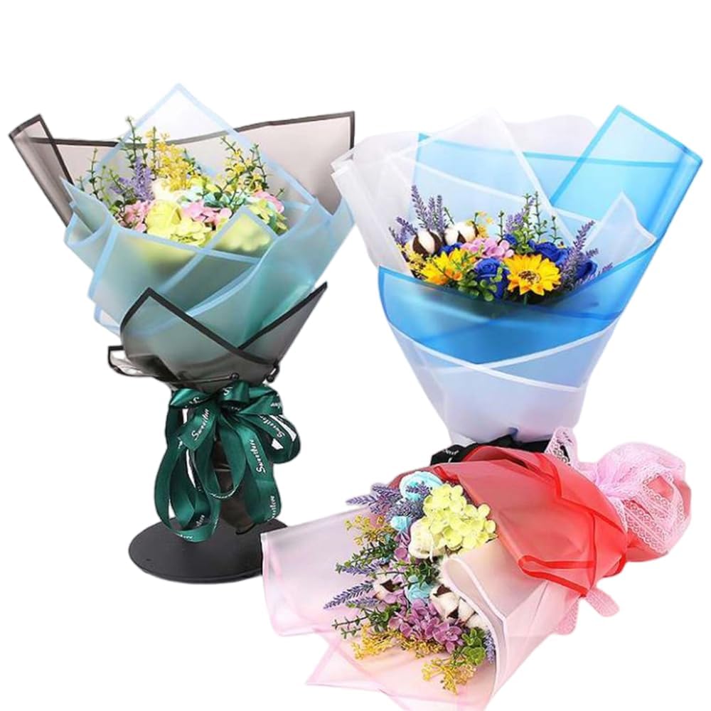 20 Pcs Blue border Flower Wrapping Paper,Waterproof Valentine's Day Bouquet Wrapping Paper 23x23Inch Used for DIY Crafts, Gift Packaging, Flower Shop Bouquet Packaging