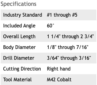 #1-5 Center Drills, Cobalt - Combined Drill and Countersink - 60 Degree Included Angle, LittleMachineShop.com (4859)