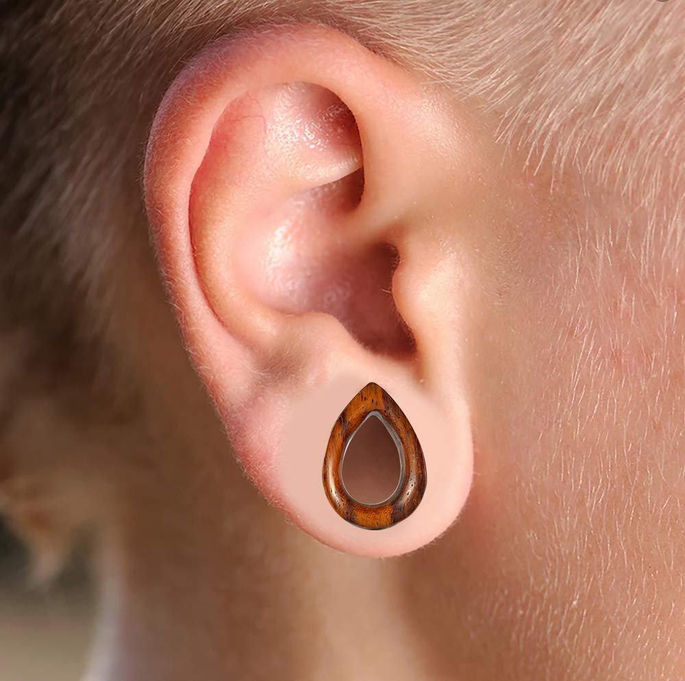 00 Gauge (10MM) Double Flared Sono Natural Wood Flat Teardrop Tunnels Gauges Ear Plug Piercing Jewelry - Sold by Piece