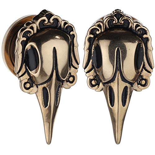 00g 10mm Rose Gold 316L Surgical Steel Raven Skull Ear Weights Saddle Hanger Spreader Gauges Piercing Tunnels Plugs Stretching Kit