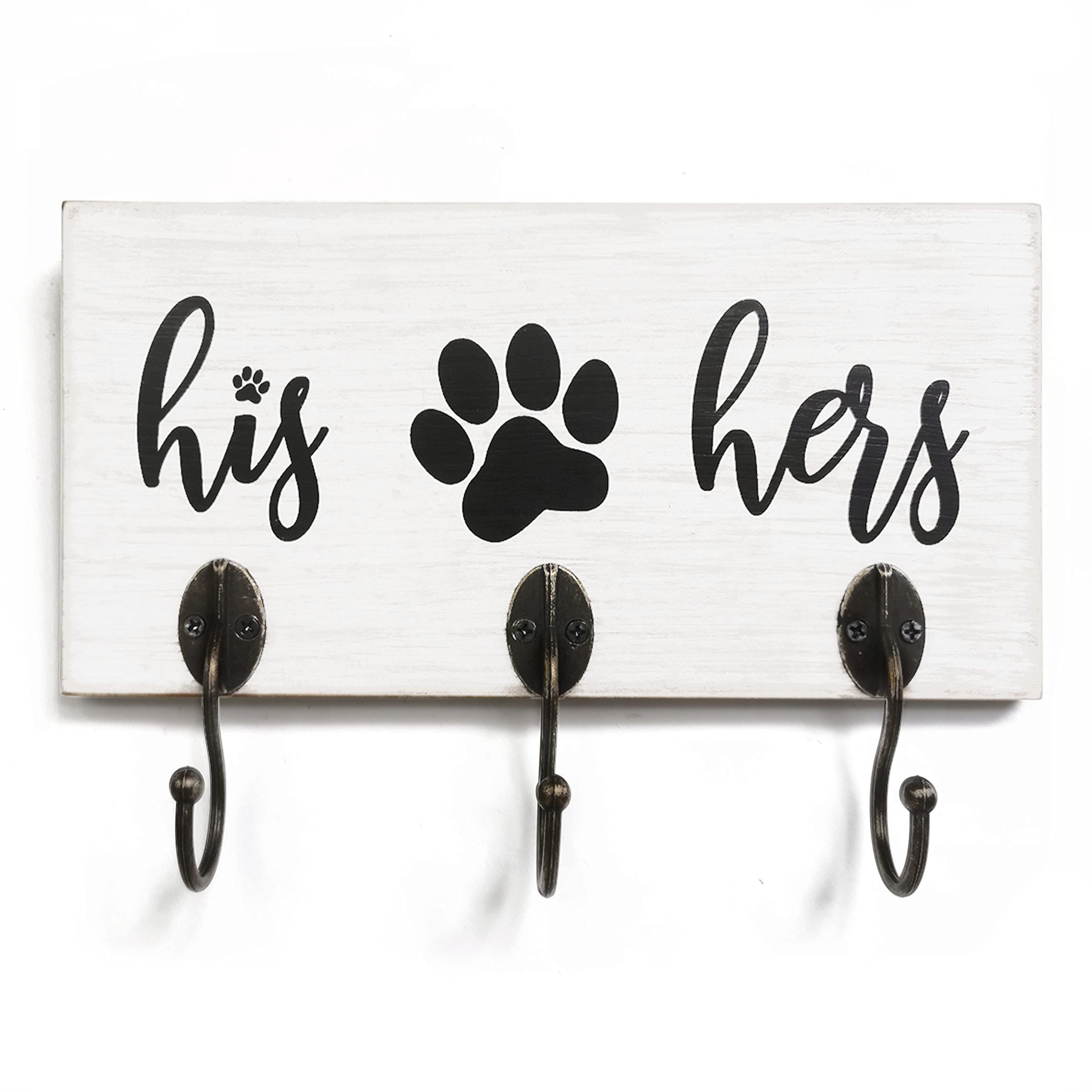 10 o'clock Decorative Key Holder & Dog Leash Hook Wall Mount for Entry Way, Kitchen, & Mudroom, His Hers & Paw Print Triple Hook, 10" x 5"