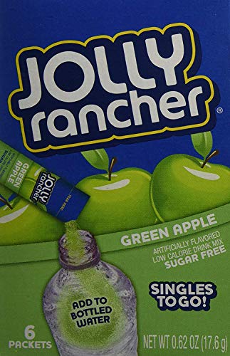 1 (6-ct.) Box JOLLY RANCHER ~ GREEN APPLE Singles to Go! Sugar Free Drink Mix.