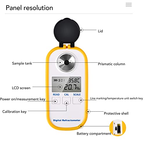 0‑80% Brix Meter Refractometer, Sugar Refractometer Quick Testing Widely Used Portable Large LCD Screen for Fruit Wine