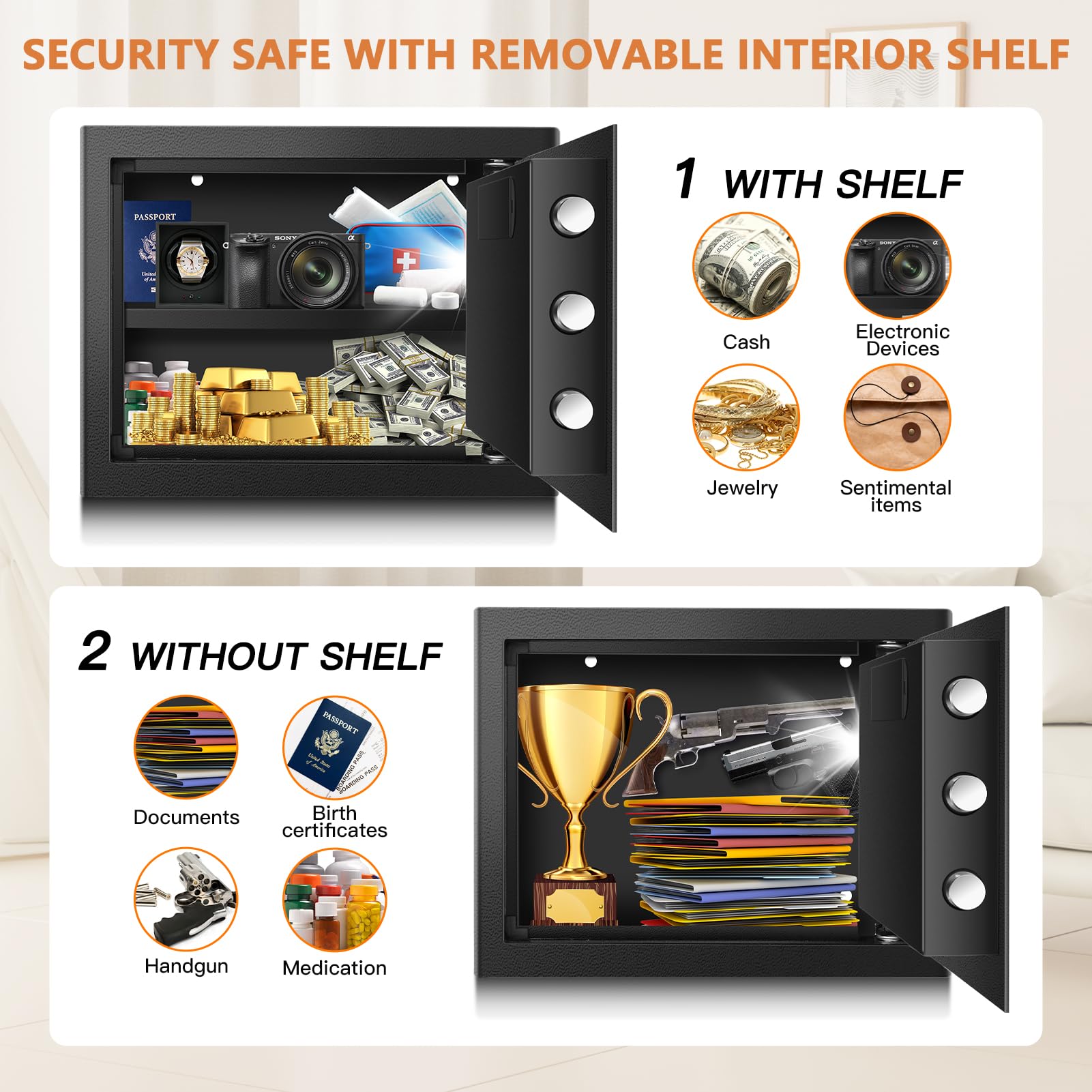 1.2 Cuft Fire Proof Safe Boxes for Home, Digital Home Security Safe Box with Fireproof Money Bag, Combio Keypad and Spare Keys, Personal Safe Fireproof Lock Box for Home Medicine Valuable Document