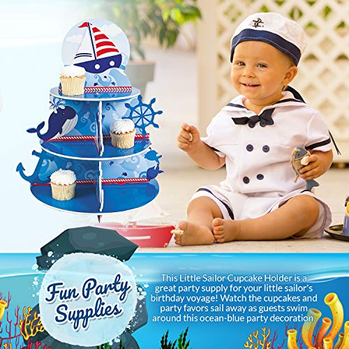 1 X Nautical Sailor Cupcake Holder Stand Size: 16" x 12" diam. by Fun Express blue and white