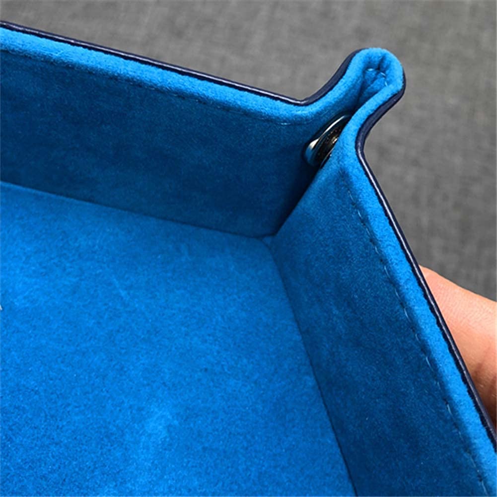 1 Piece Dice Holder Dice Pad Dice Rolling Tray PU Leather Dice Tray Hexagonal Folding Dice Tray for Dice Gaming and Other Table Games, Blue
