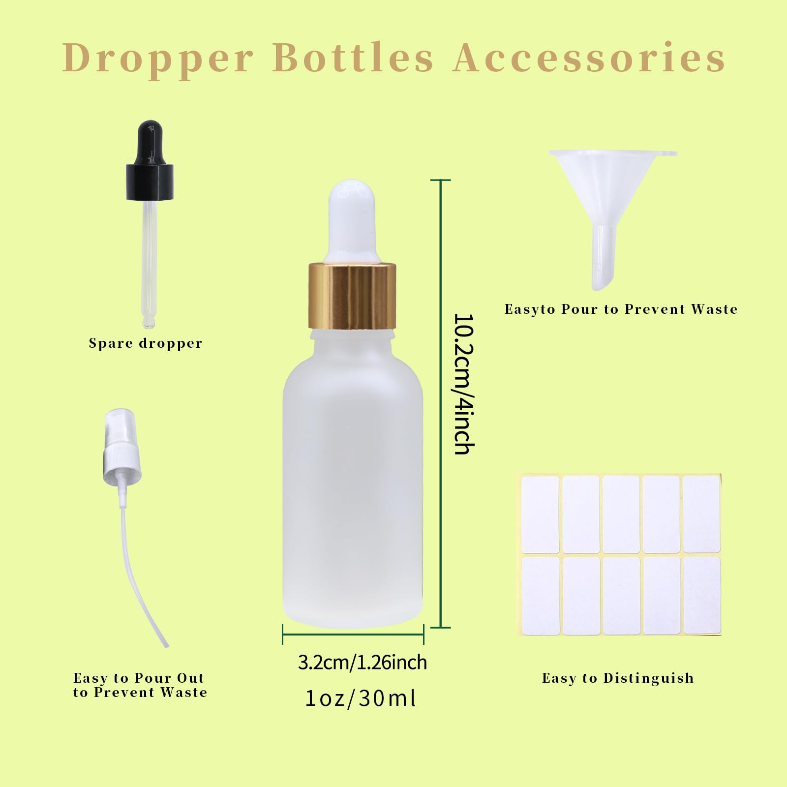1 oz*6 Eye Dropper Bottles Set Leakproof Essential Oils Tincture Bottle Mini Travel Serum Bottles Suitable Cosmetic Sample Container for Serum Oils, Perfume (Frosted White)