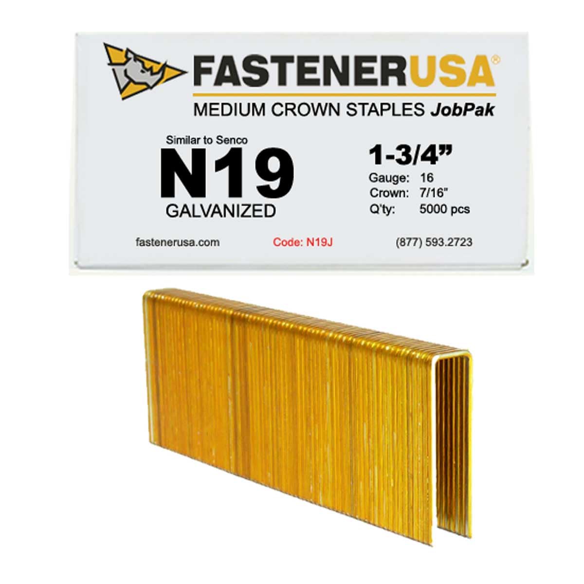 1-3/4" Leg x 7/16" Crown 16GA GALV N19 Staples 5,000ct | N19J
