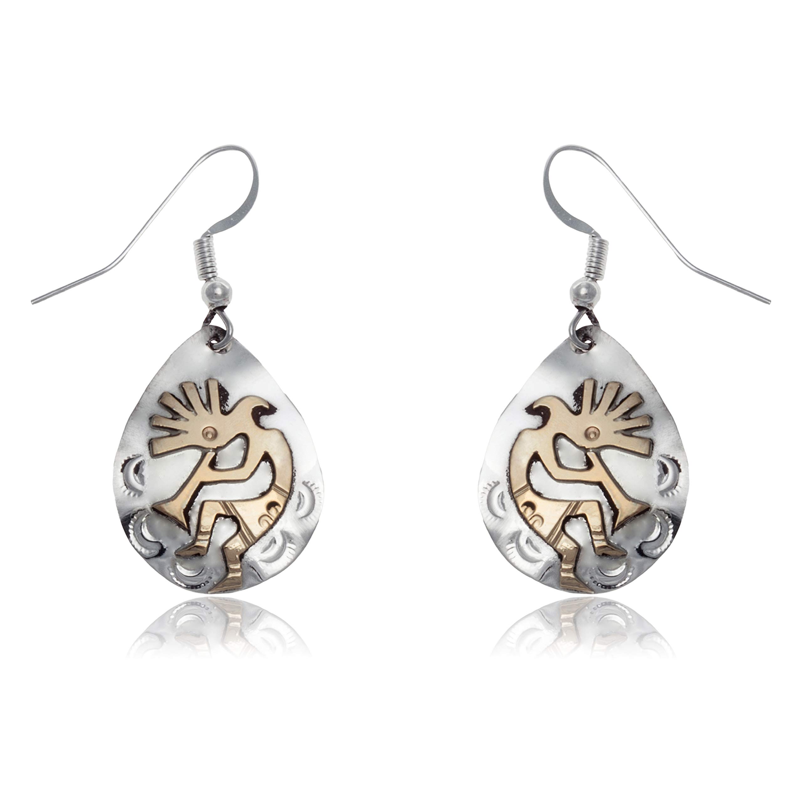 $200Tag 12ktGF Silver Kokopelli Certified Navajo Dangle Native Earrings 24466 Made By Loma Siiva