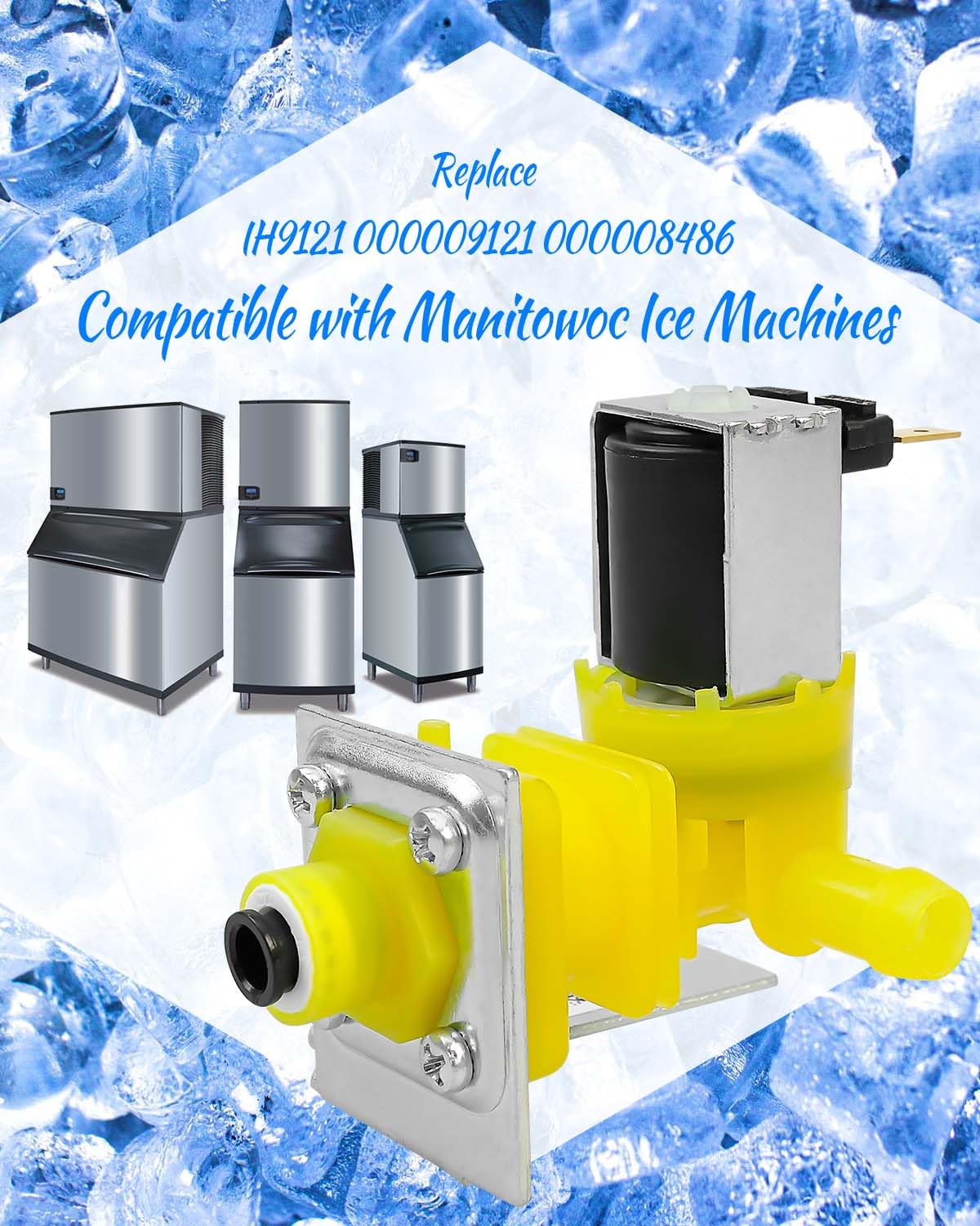 000009121 Ice Machine Water Valve Replacement Kit Compatible with Manitowoc Ice Machines, IH9121 Water Inlet Valve for Ice Machine Maker, 000008486 Water Fill Intake Valve with Sealing Tape