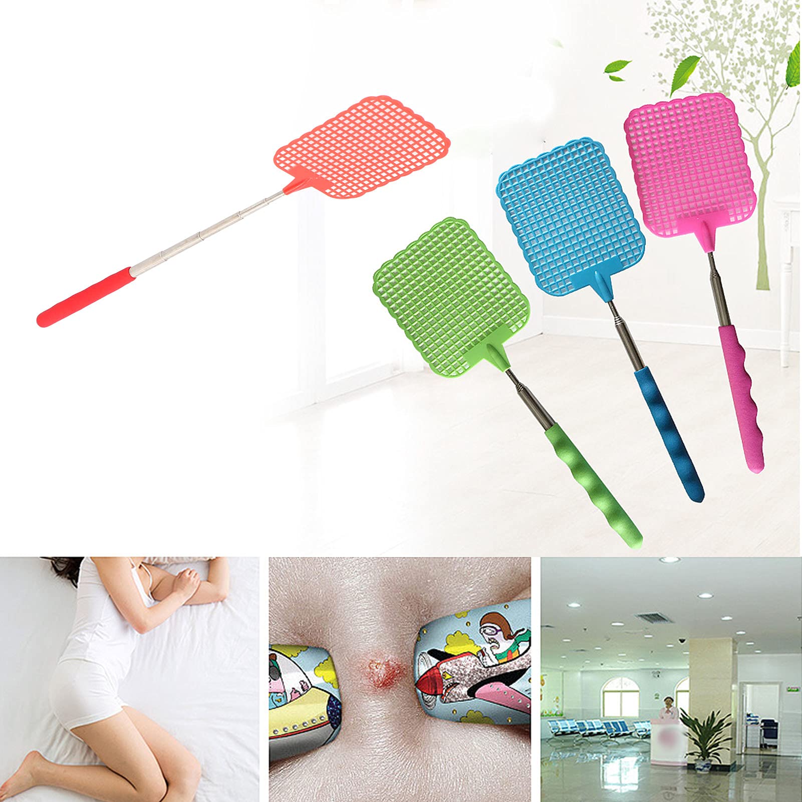 01 02 015 Fly Swatter, Stainless Steel Mini Fly Racket Retractable Durable for Home Office for Anti- for Repel Mosquitoes for Outdoor Camping
