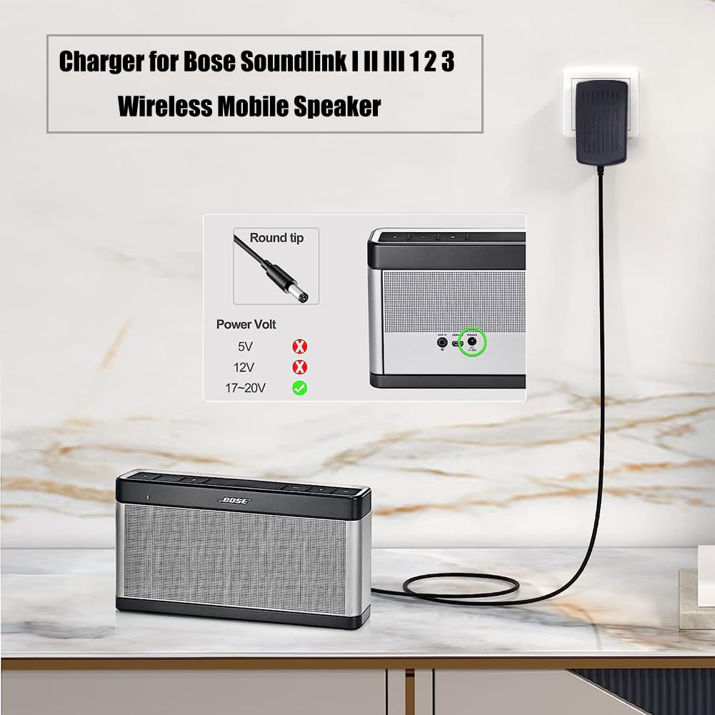 17V-20V Charger for Bose Soundlink I II III 1 2 3 Wireless Mobile Speaker Power Adapter Cord for Sound Link Wireless Speaker System Charger P/N:10 306386-10, 369946-1300,301141,024RU1700100.