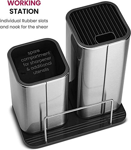 10-Piece Stainless-Steel Kitchen Knife Set - Newly Innovative Kitchen Knifes Set with Utensil Holder - 5 Stainless-Steel Knives - Knife Sharpener - Kitchen Scissors - Cutting Board- Knife Block holder