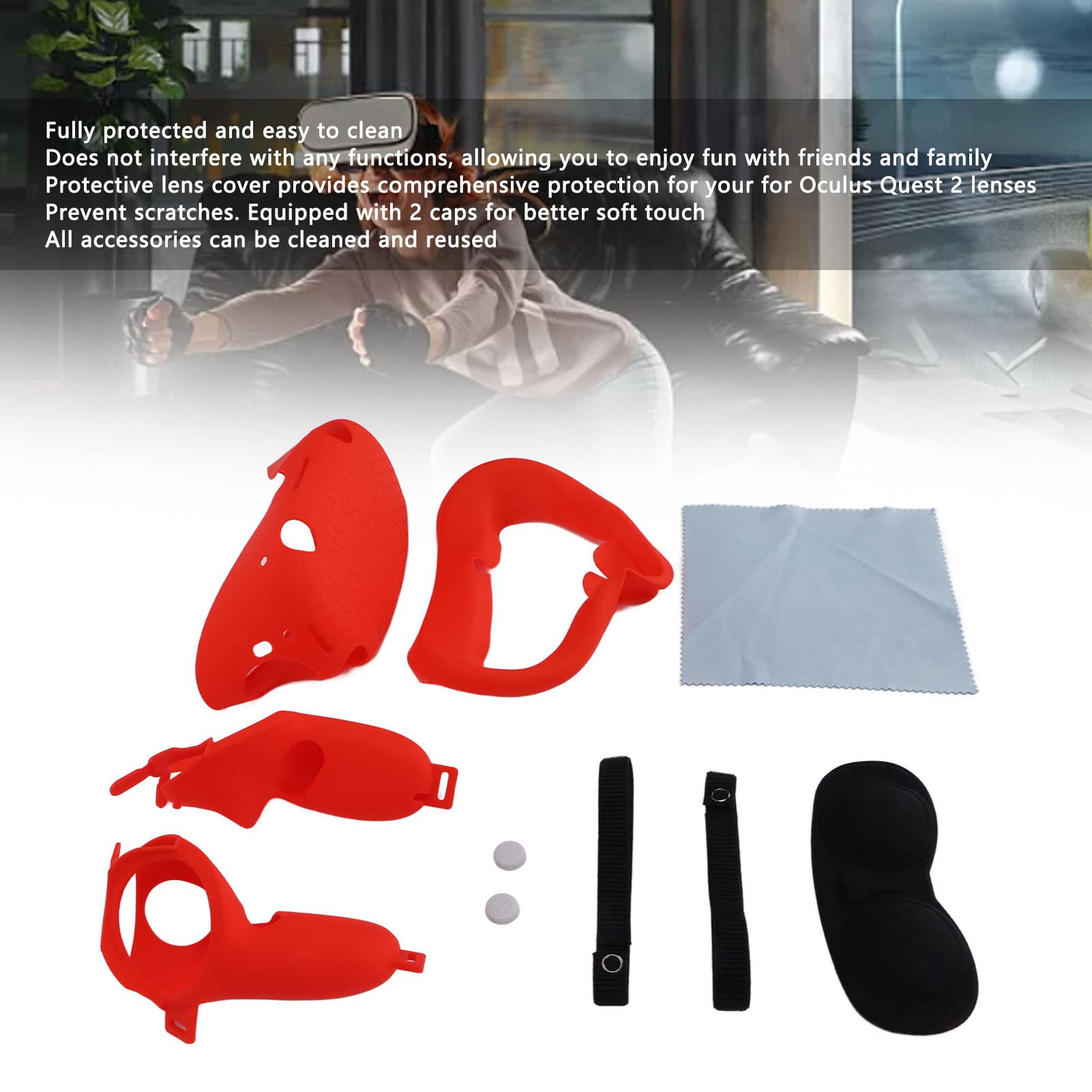 01 02 015 VR Glasses Silicone, VR Glasses Cover Skin Friendly Sweat Proof for Oculus Quest 2(red)