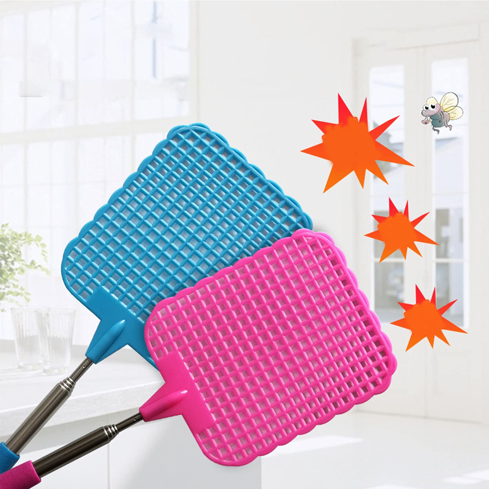 01 02 015 Fly Swatter, Stainless Steel Mini Fly Racket Retractable Durable for Home Office for Anti- for Repel Mosquitoes for Outdoor Camping