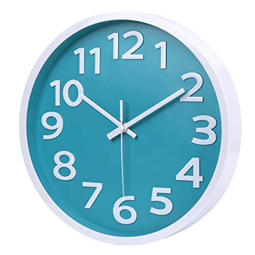 10 Inch Wall Clock Silent Non-Ticking Battery Operated,Modern Wall Clocks 3D Numbers Easy to Read Quartz Analog Clock for Bedroom Home School Office Decor (Aqua)