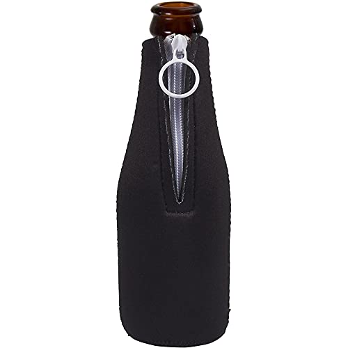 12 oz Black Neoprene Bottle Sleeves with Zipper for Beer, Soda, Beverages (12 Pack)